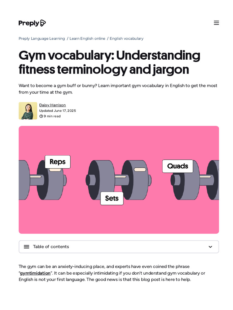 Preply Com en Blog Gym Vocabulary ... | PDF | Strength Training | High Intensity Interval Training