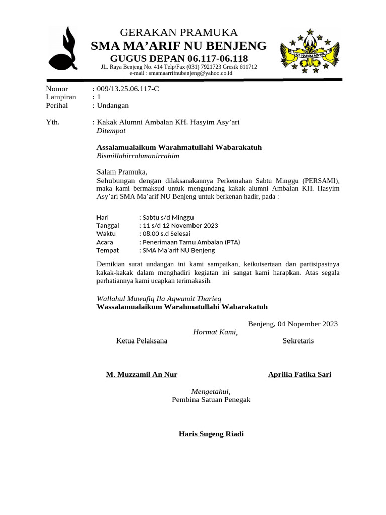 Undangan PERSAMI Pramuka SMA Ma'arif | PDF