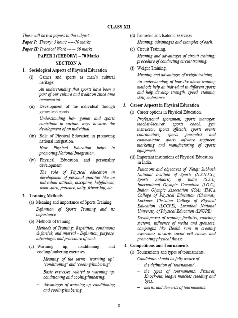ISC Class 12 Physical Education Syllabus 2025 | PDF | Team Sports ...