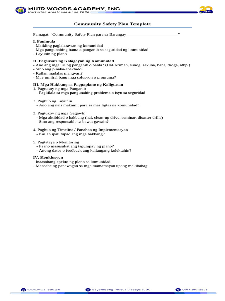Community Safety Plan Template Rubric | PDF