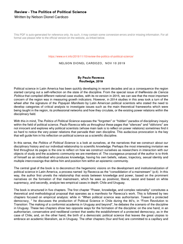 Review The Politics of Political Science | PDF | Science | Knowledge