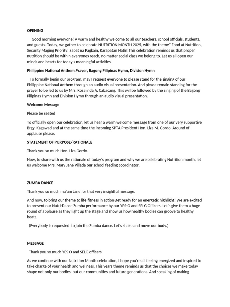 Emcee Script Nutrition Month 2025 | PDF