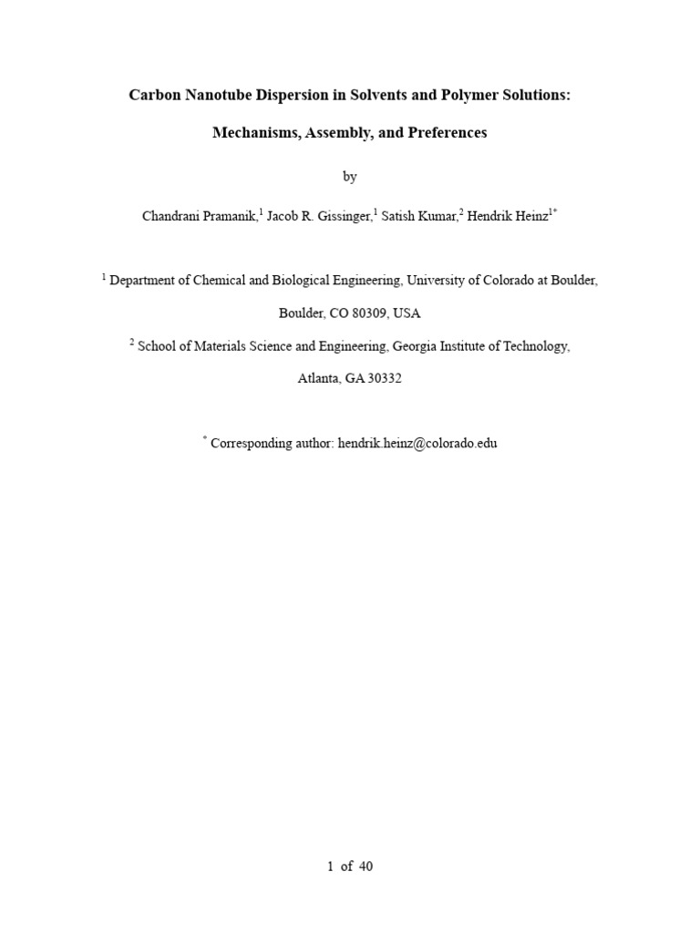 Carbon Nanotube Dispersion in Polymers | PDF | Carbon Nanotube | Polymers