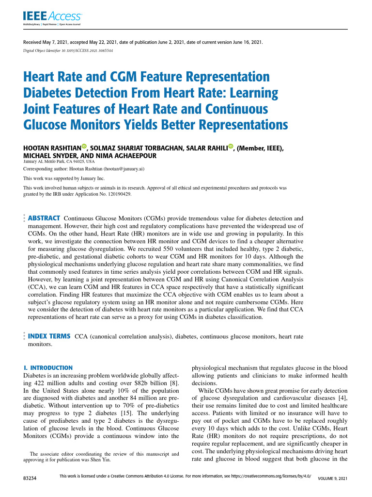 Heart Rate and CGM Feature Representation Diabetes Detection From Heart ...