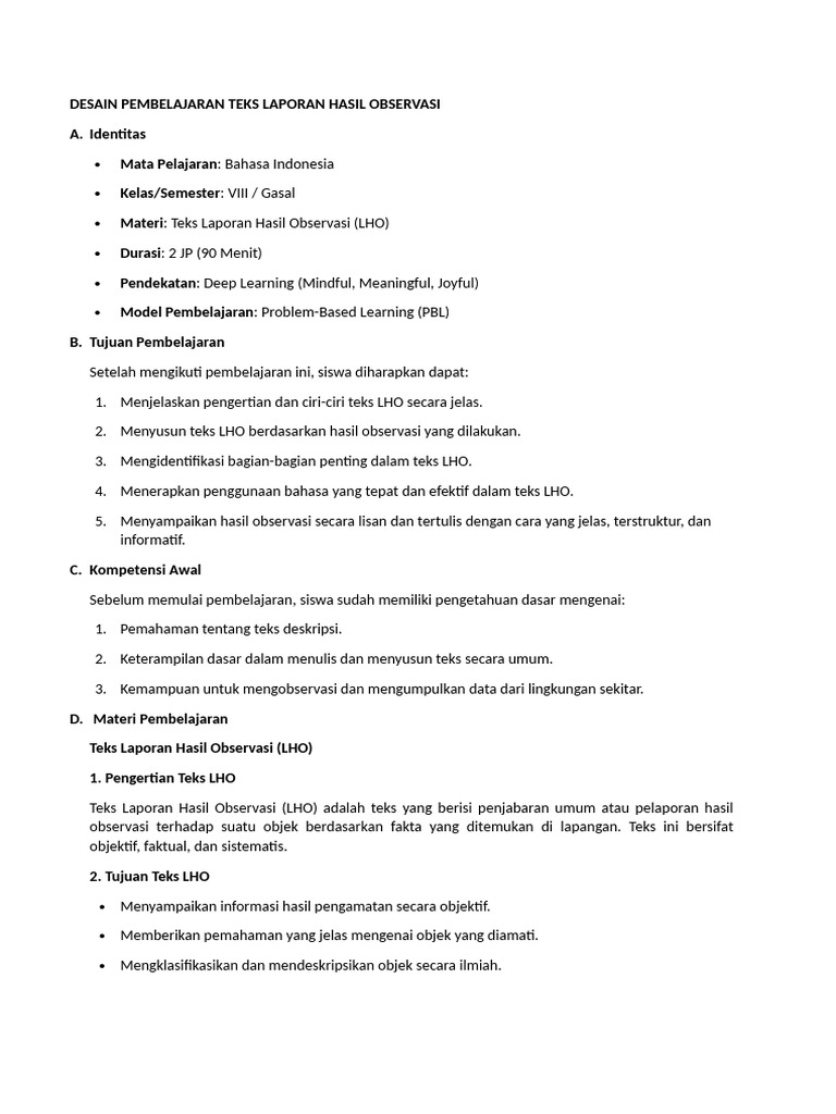 Desain Pembelajaran Bi Deep Learning Kls 8 | PDF