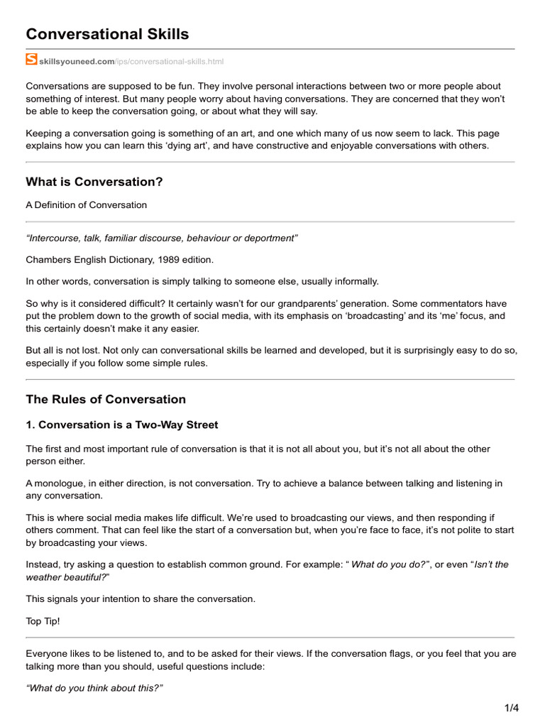Mastering Conversational Skills | PDF | Conversation | Social Psychology