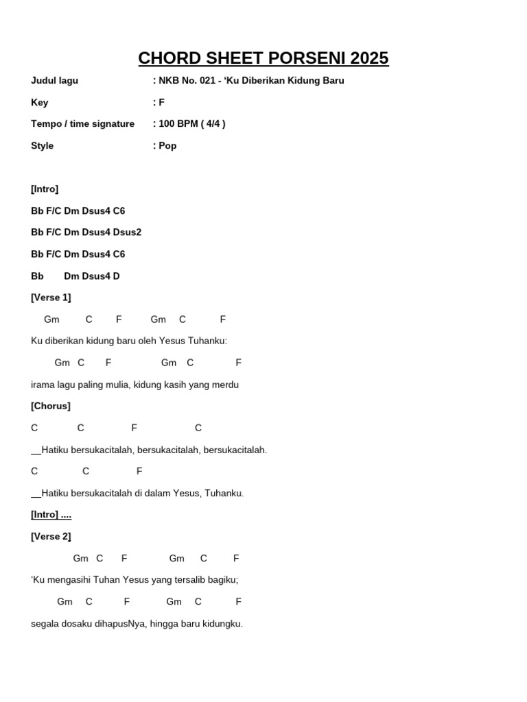 Chordsheet Porseni 2025 NKB No.021 | PDF