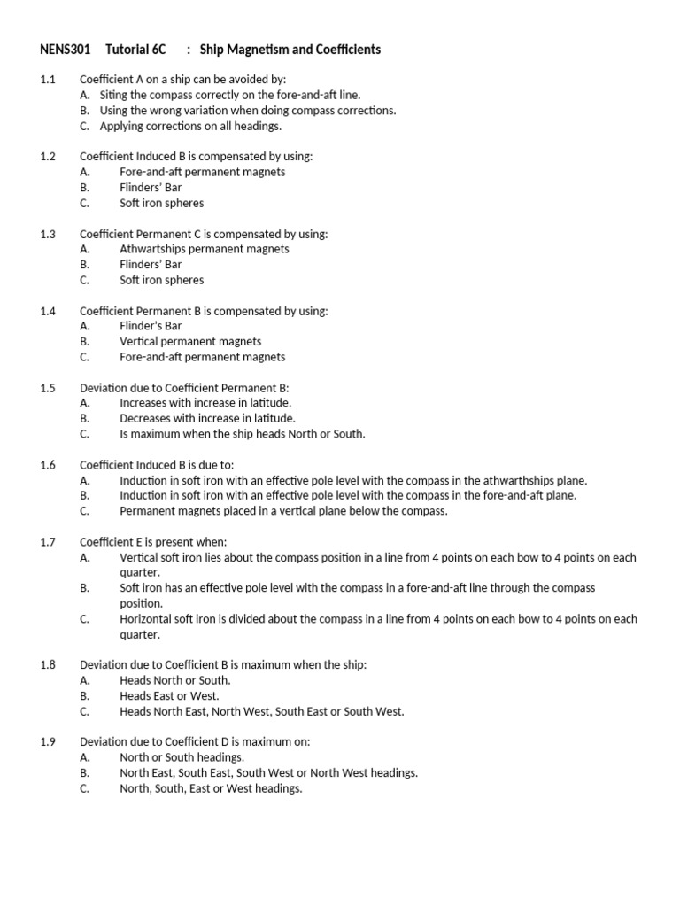 Ship Magnetism Coefficients Explained | PDF | Compass | Magnetism