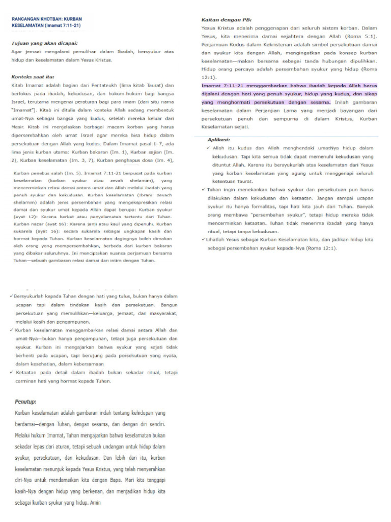 Renungan Imamat 7 | PDF