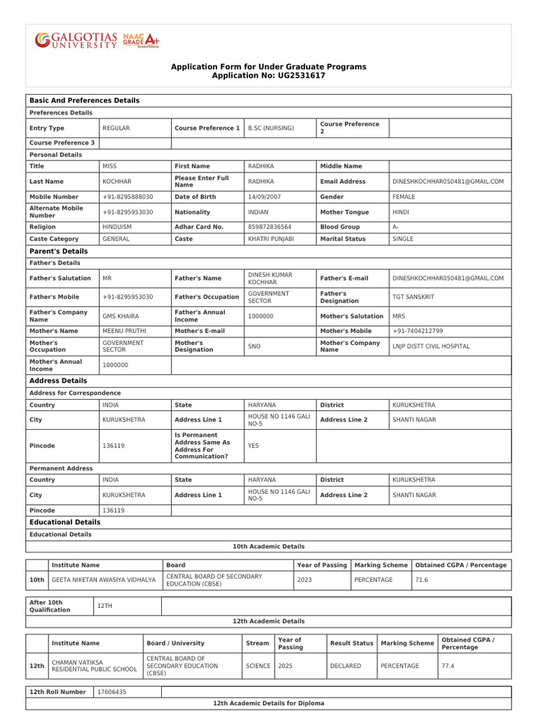 Addmission Form Galgotias Univ | PDF | Qualifications | Educational Stages