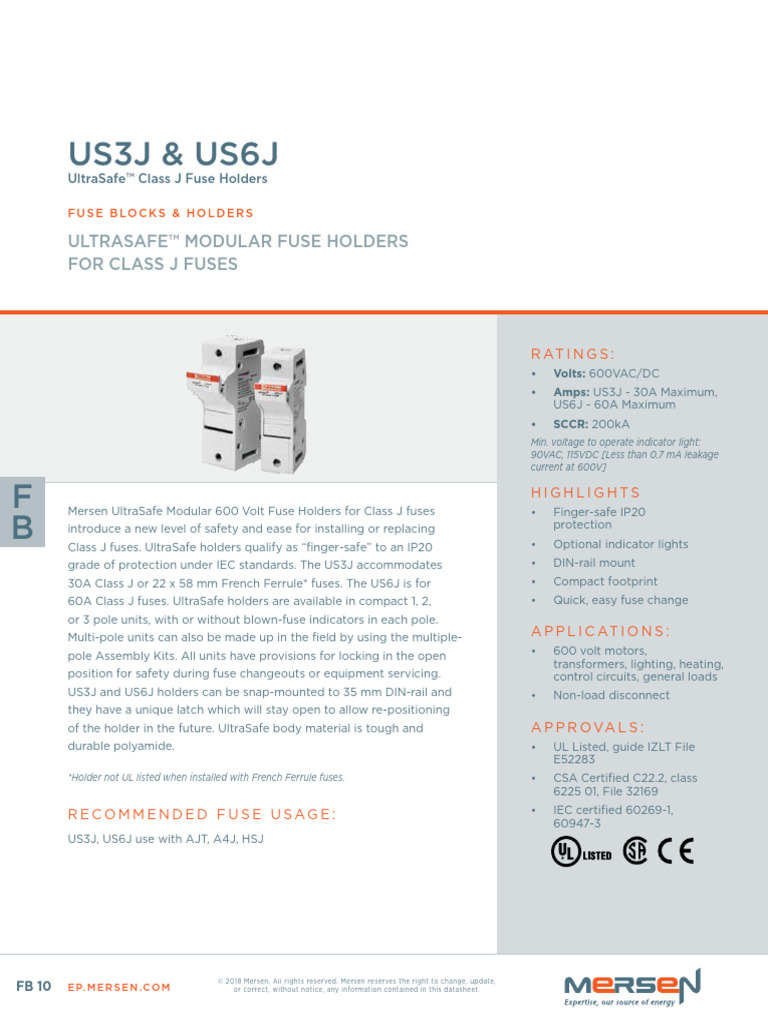 UltraSafe Class J Fuse Holders Overview | PDF | Fuse (Electrical ...