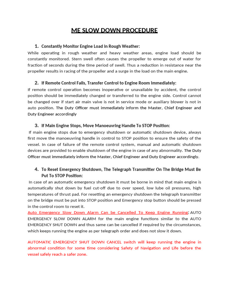 002 ME Slow Down Procedure | PDF