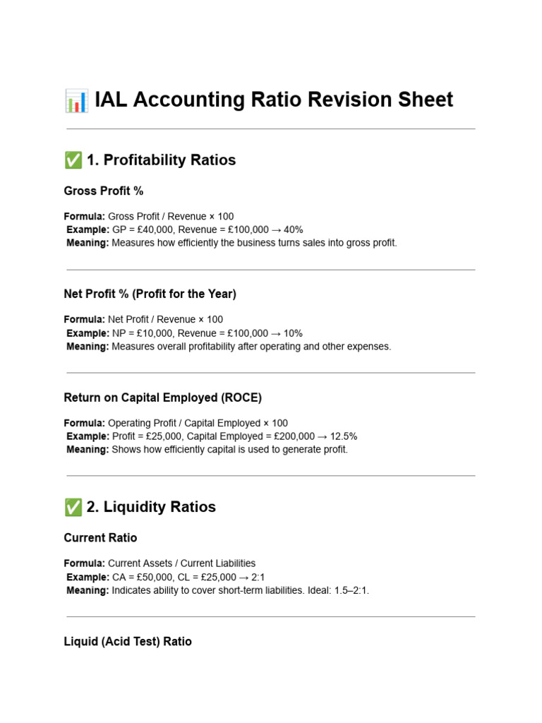 IAL Accounting Ratios Guide | PDF