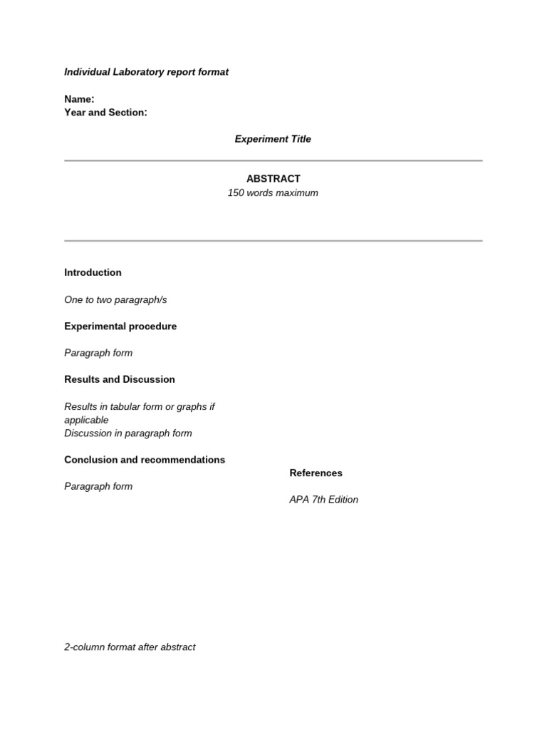 Individual Laboratory Report Format | PDF