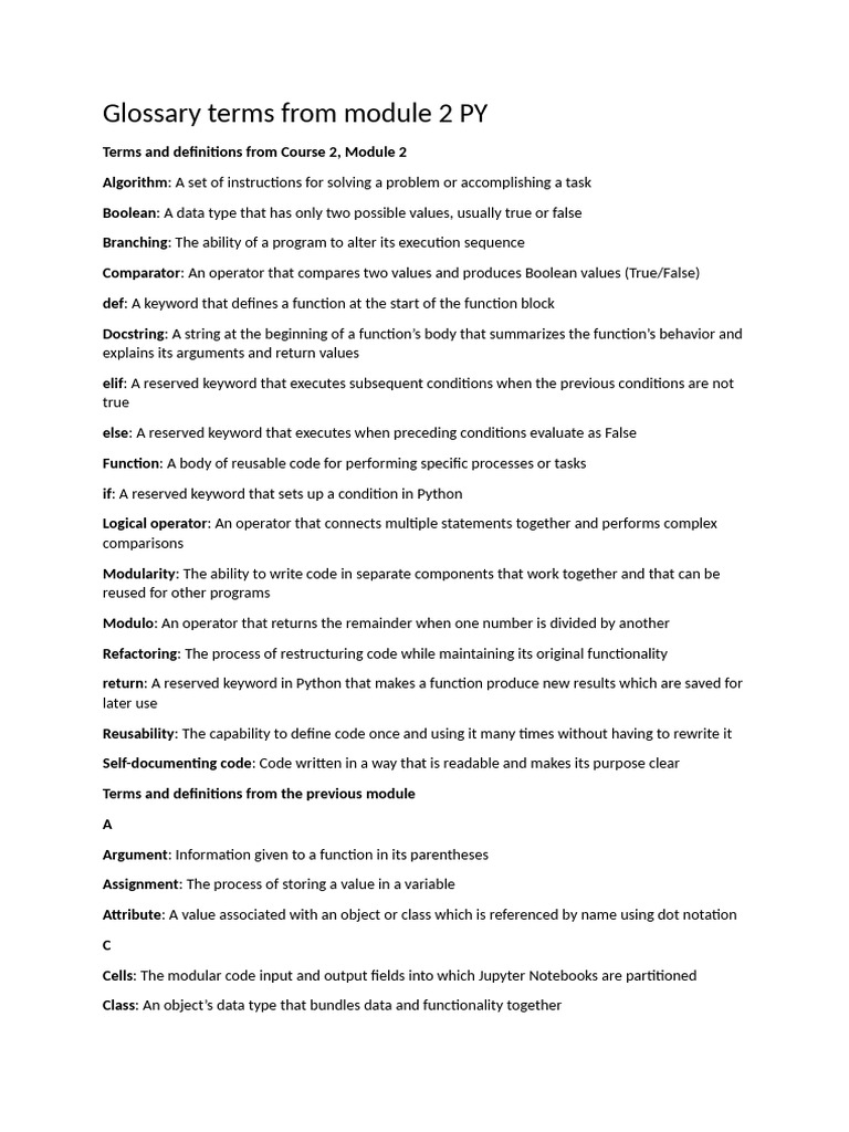Glossary Terms From Module 2 PY | PDF | Data Type | Programming Language