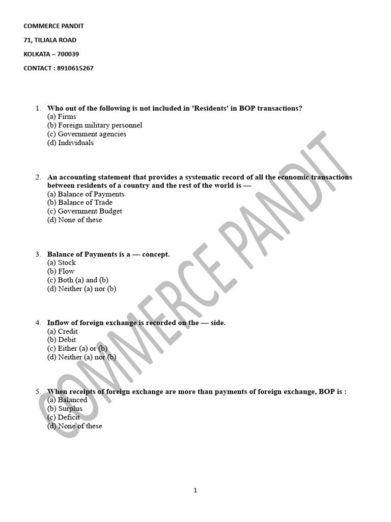 Balance of Payments Quiz Questions | PDF | Exchange Rate | Balance Of ...