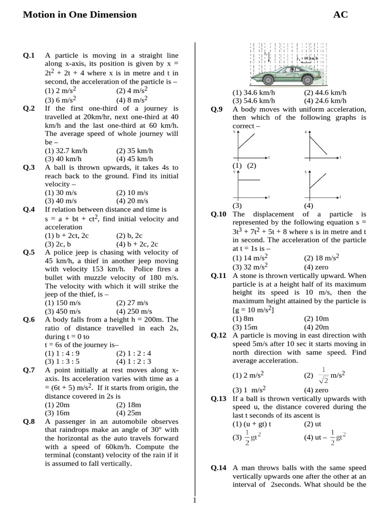 3- (Motion in One Dimension) | PDF | Acceleration | Speed