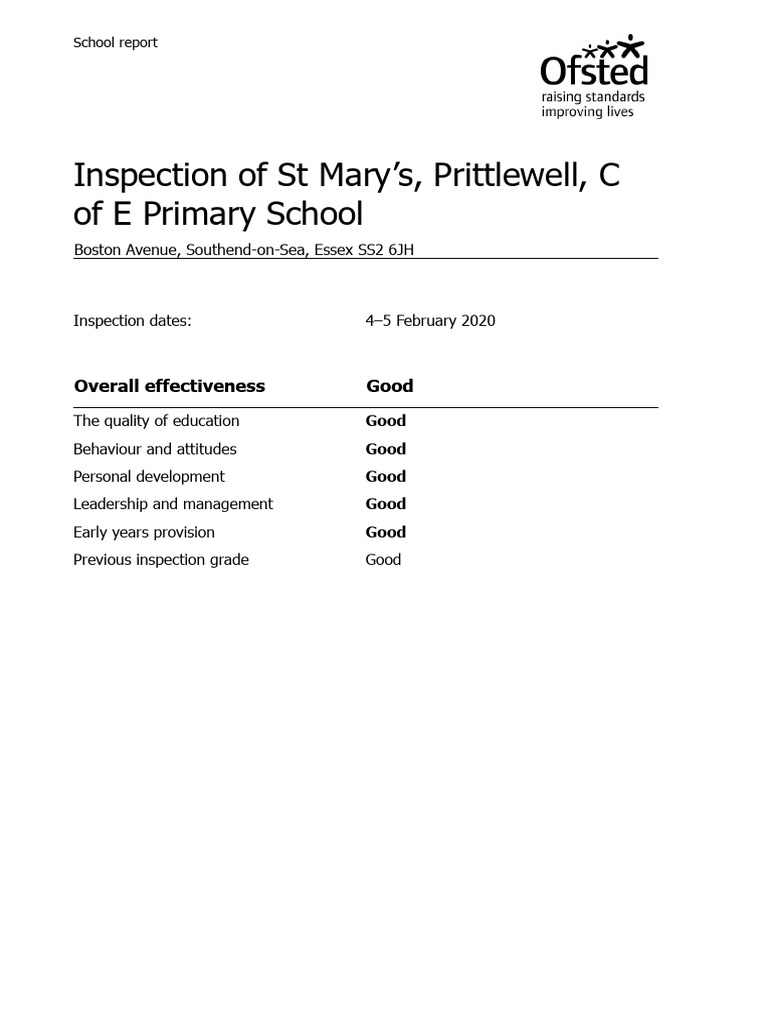 St Mary's Prittlewell Inspection Summary | PDF | Learning