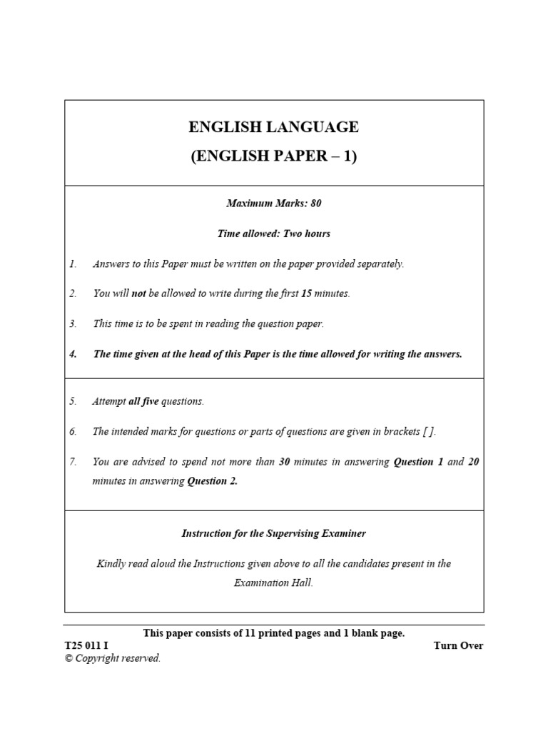 ICSE 2025 Improvement - 011 - ENG1 | PDF