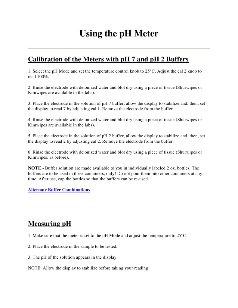 Using The PH Meter | PDF