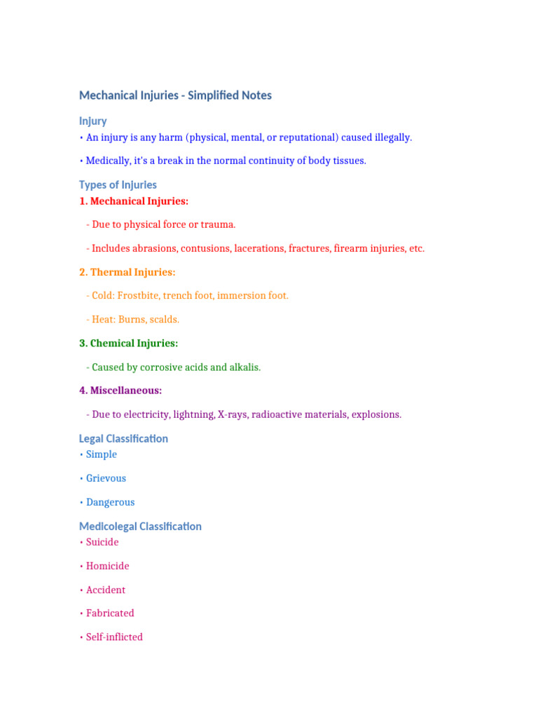 Mechanical Injuries Notes Colorful | PDF