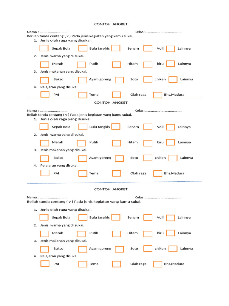 Contoh Format Angket Kegiatan Siswa | PDF