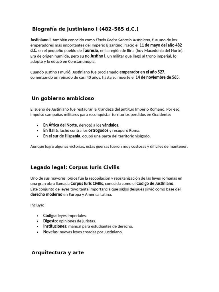 Biografía de Justiniano I (482-565 d.C.) | PDF | Justiniano I | imperio ...