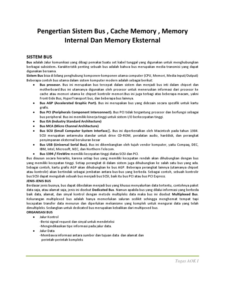 Pengertian Sistem Bus, Cache Memory, Memory Internal Dan Memory Eksternal | PDF