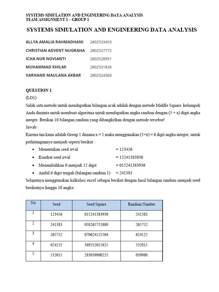 Group 1 Lfda - Systems Simulation and Engineering Data Analysis | PDF