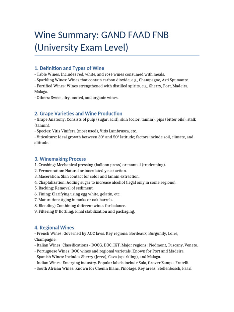 Wine Summary Gand Faad Fnb | PDF