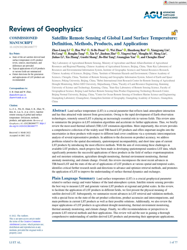 Reviews of Geophysics - 2022 - Li - Satellite Remote Sensing of Global ...