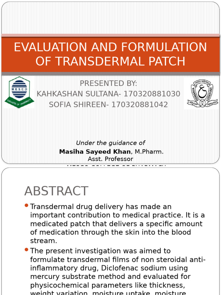 Evaluation of Diclofenac Transdermal Patch | PDF | Topical Medication ...