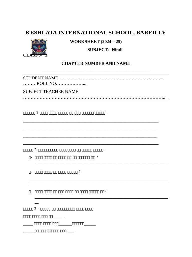 Class 2 Worksheet | PDF