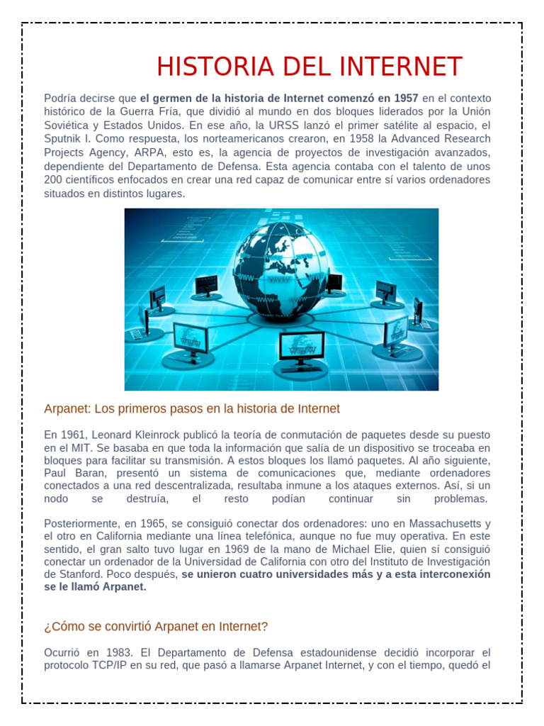 Historia de Internet: De Arpanet a 1983 | PDF | Red mundial | Internet ...