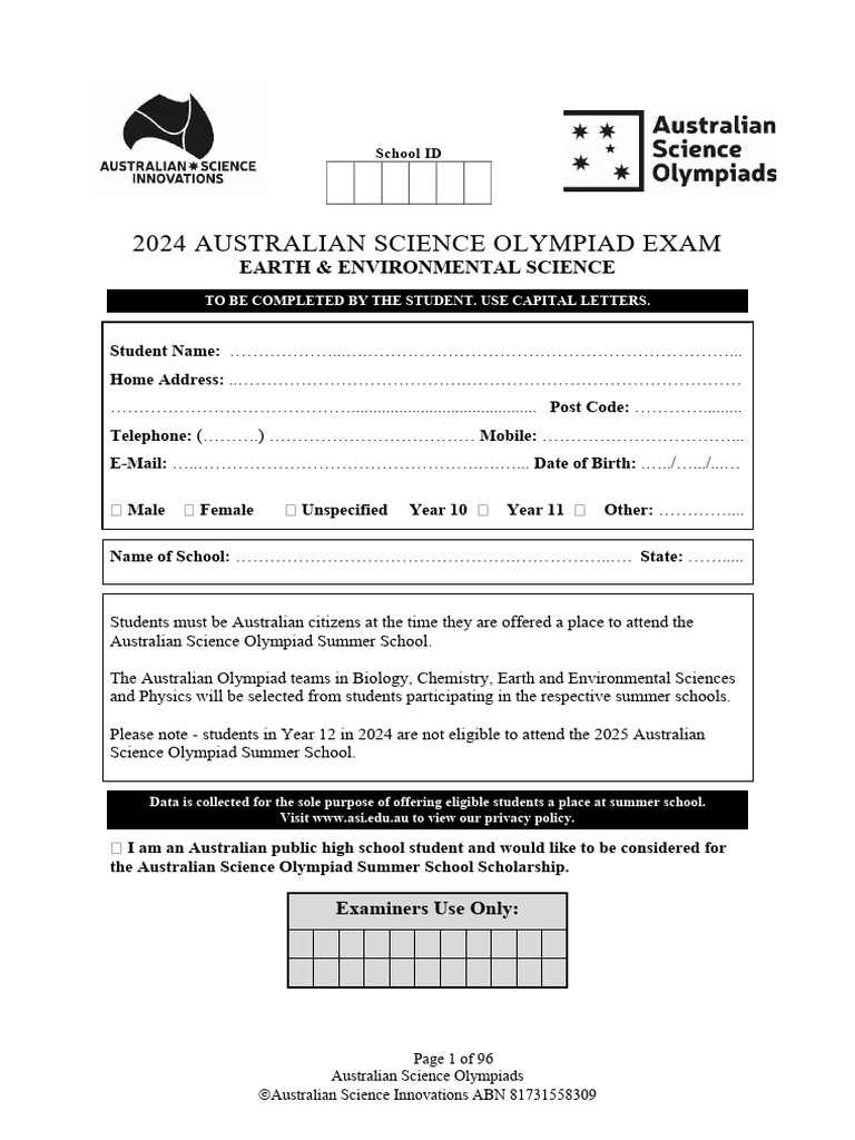 2024 ASO Earth-And-Enviromental-Science Exam ASI | PDF | Jupiter | Sunset