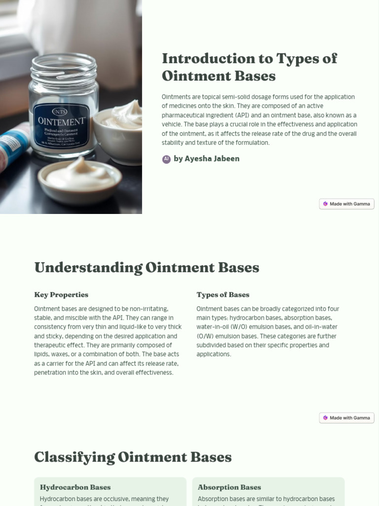 Types and Properties of Ointment Bases | PDF | Topical Medication ...