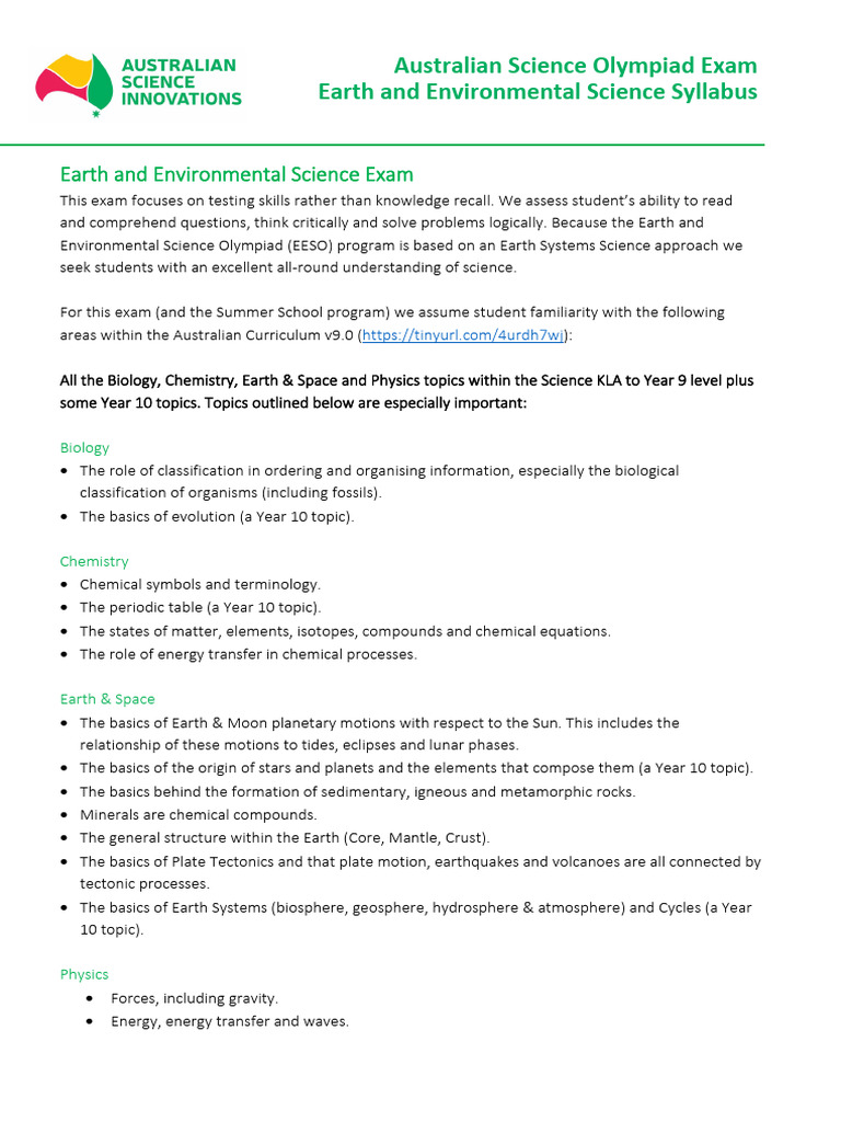 Earth and Environmental Science Exam Syllabus | PDF | Earth Sciences ...