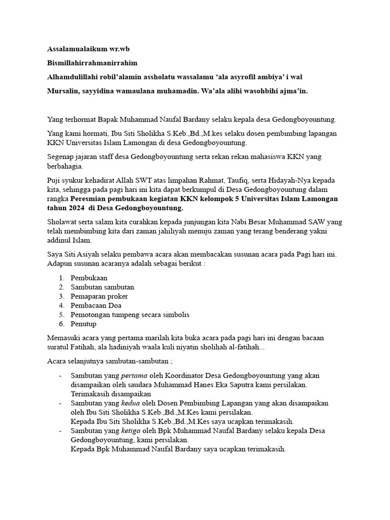 Teks MC Pembukaan KKN | PDF