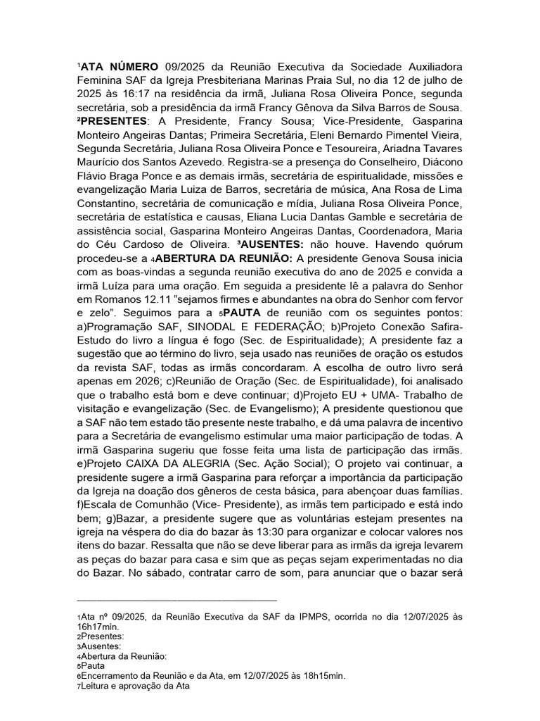Ata da Reunião SAF IPMPS - Jul/2025 | PDF