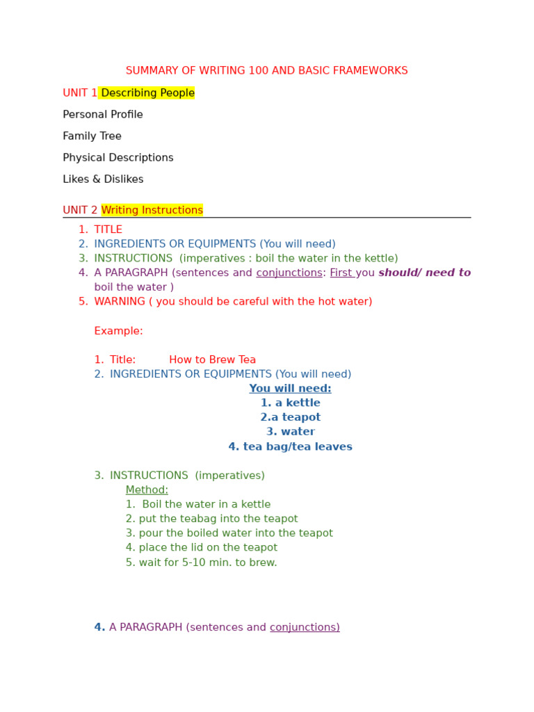 Summary of Writing 100 and Basic Frameworks 3 | PDF