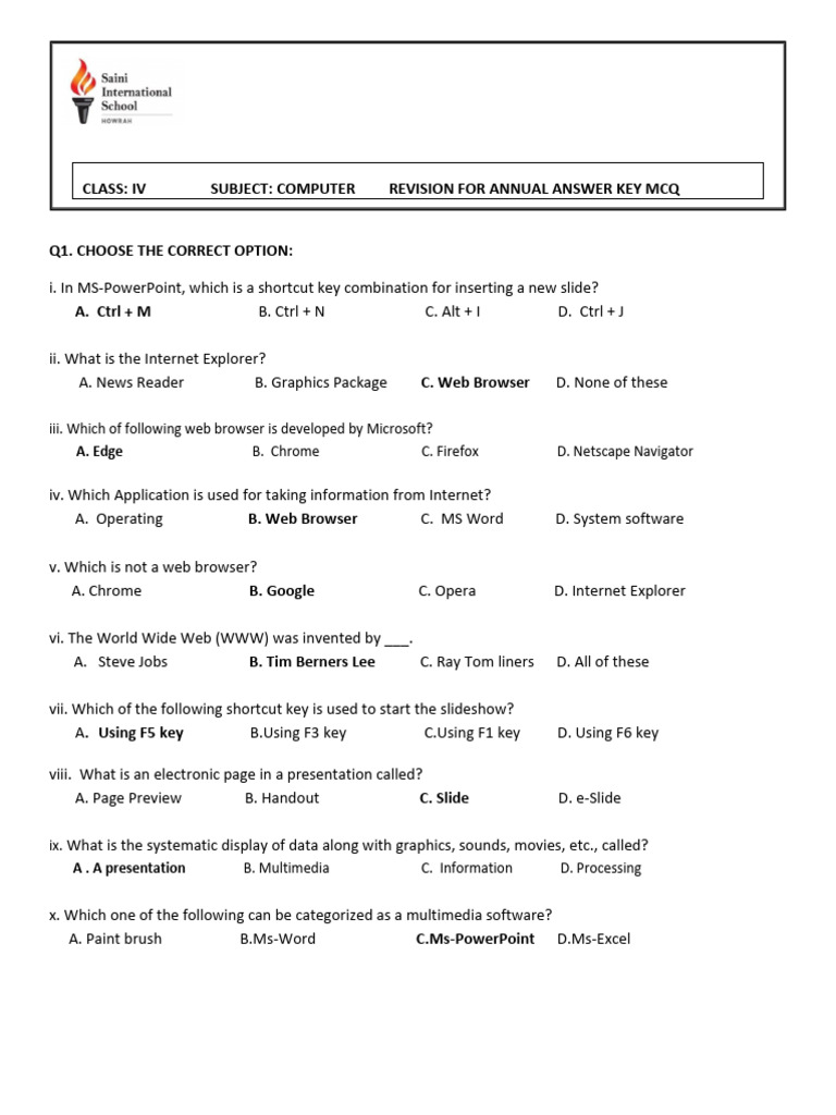 COMPUTER Hostel Class 4 Revision | PDF | World Wide Web | Internet & Web