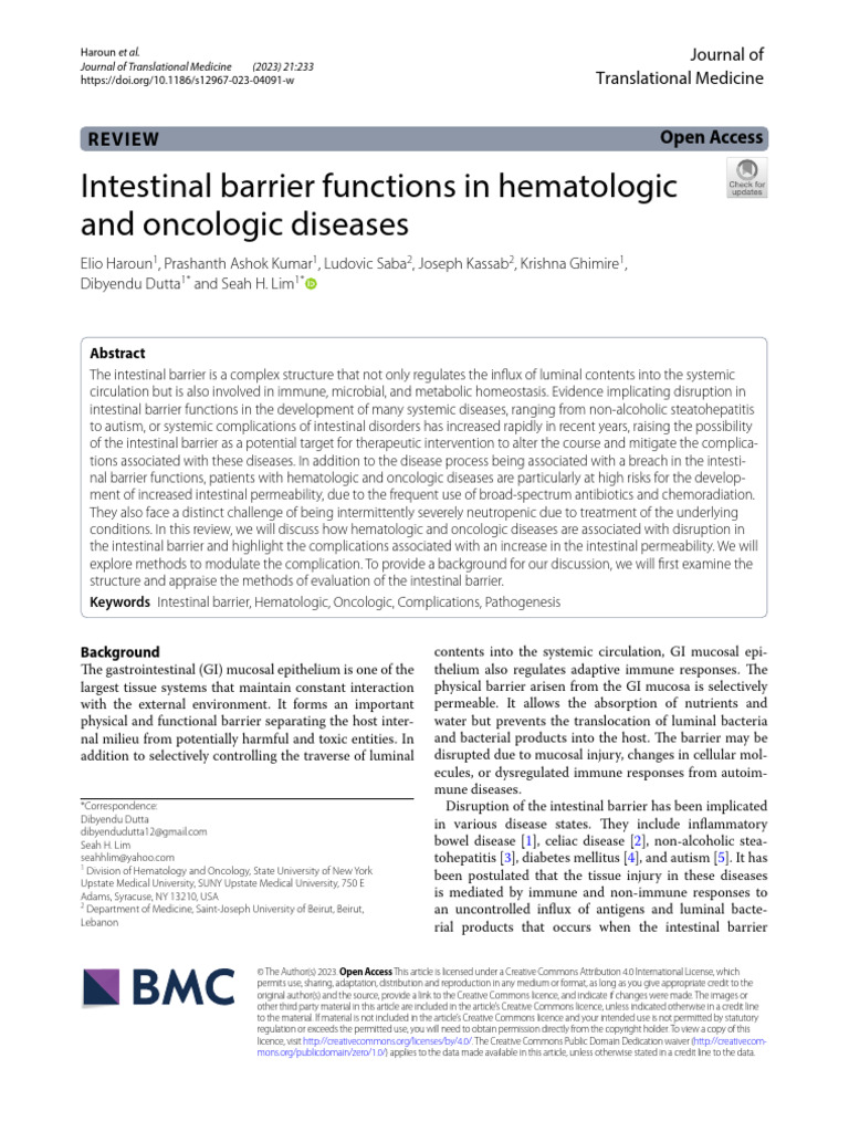2023 Harun Intestinal Barrier | PDF | Chemotherapy | Lipopolysaccharide
