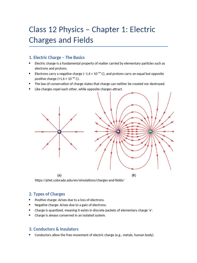 Class12 Physics Ch1 ElectricChargesAndFields | PDF | Electric Charge ...