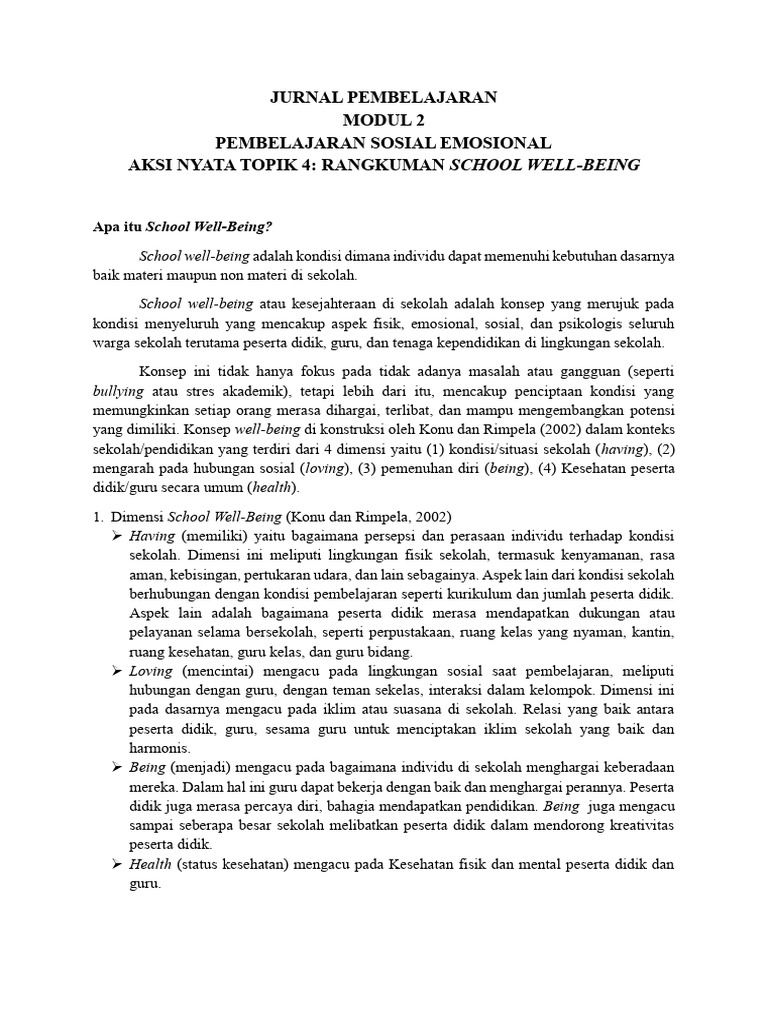 Windi Wijati_2501660108_Aksi Nyata Rangkuman School Well-Being | PDF
