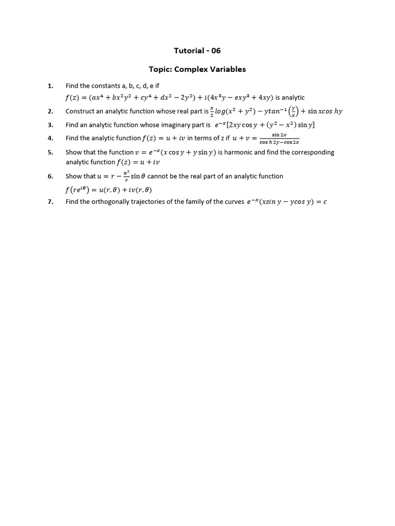 TUT 06 Complex Variables | PDF