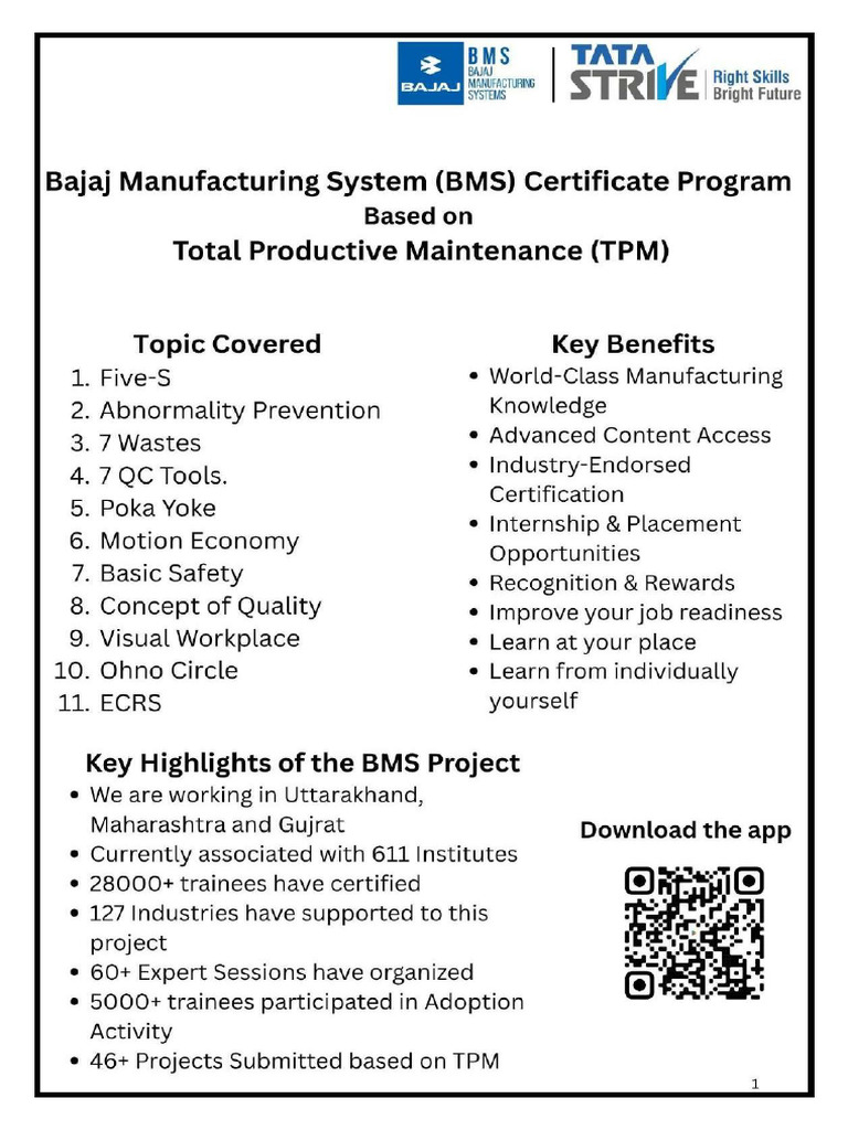 Bajaj Manufacturing System (BMS) Certificate Program Based On Total ...