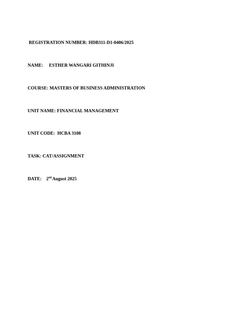Hcba 3108 Financial Management Cat Assignment | PDF | Net Present Value | Internal Rate Of Return