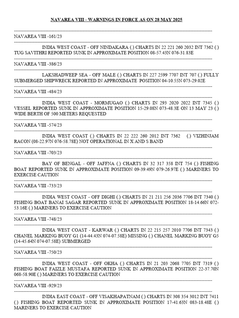 Navarea Warnings in Force | PDF