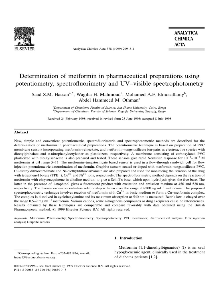 Metformin Detection Methods in Pharma | PDF | Titration | Chemistry