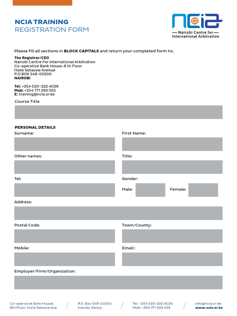NCIA Training Registration Form Updated | PDF
